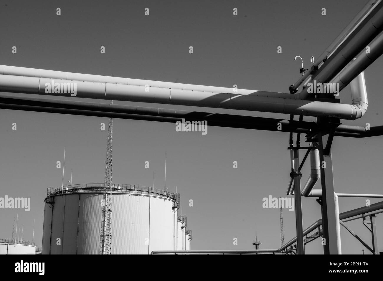 Pipeline and pipe rack of petroleum industrial plant. Offshore Industry ...