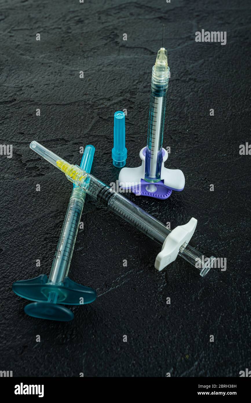 A set of different syringes on lack. Face Cosmetics Injecting Stock ...