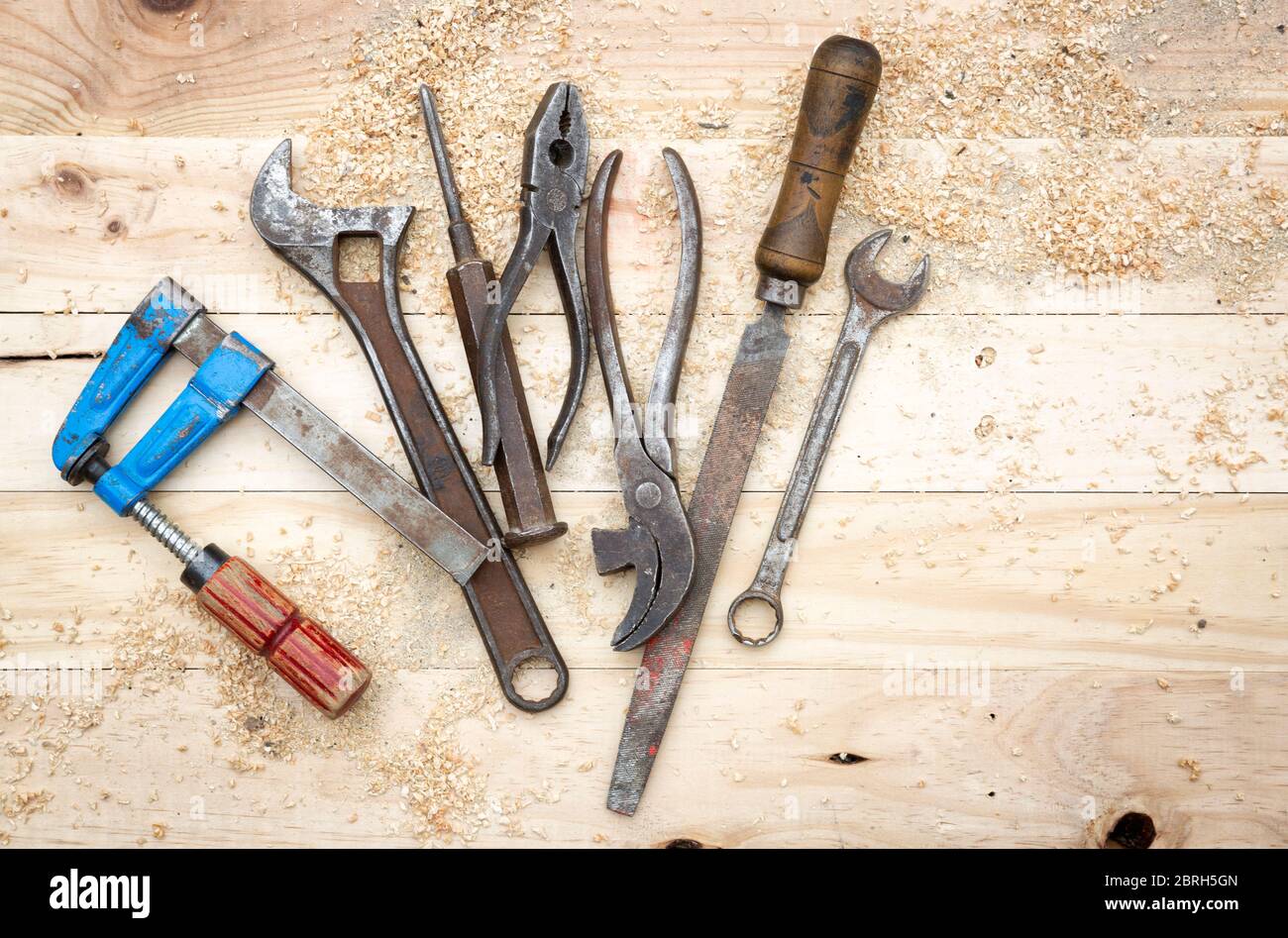 Old workbench old work tools hi-res stock photography and images - Alamy