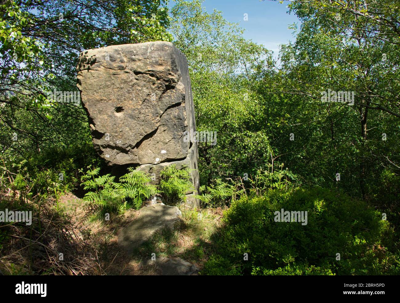 The mythical Turning Stone, on Turning Stone Edge above Ashover in the Derbyshire Dales Stock ...