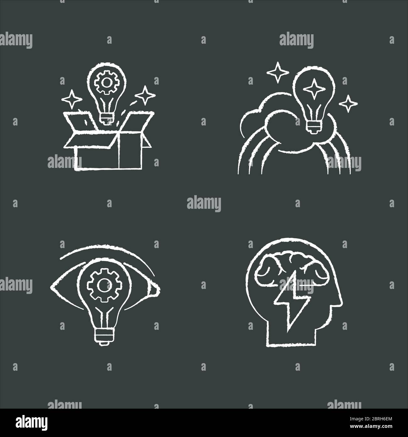 Creative mindset chalk white icons set on black background Stock Vector ...