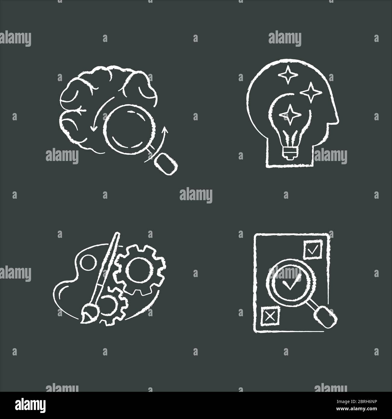 Logical mind chalk white icons set on black background Stock Vector ...