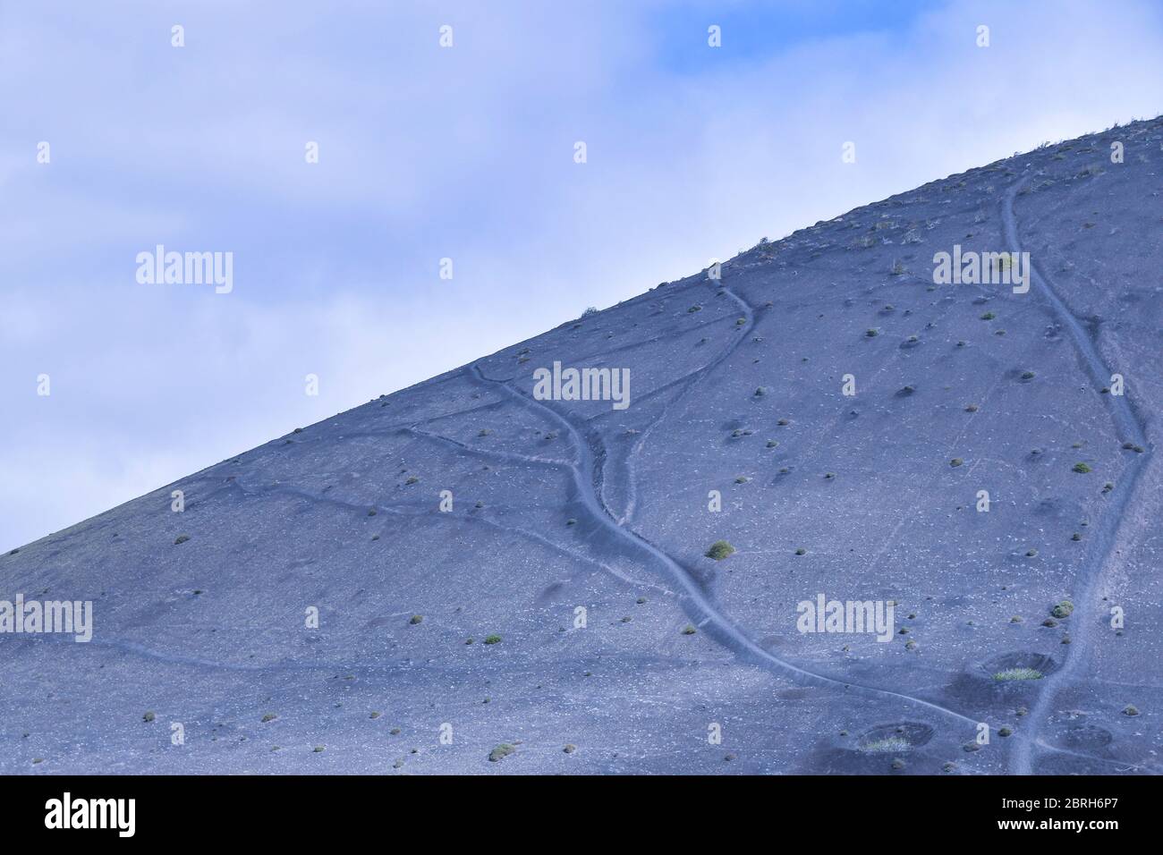 Abstract volcanic landscape of mountain ridge with craters and lines ...