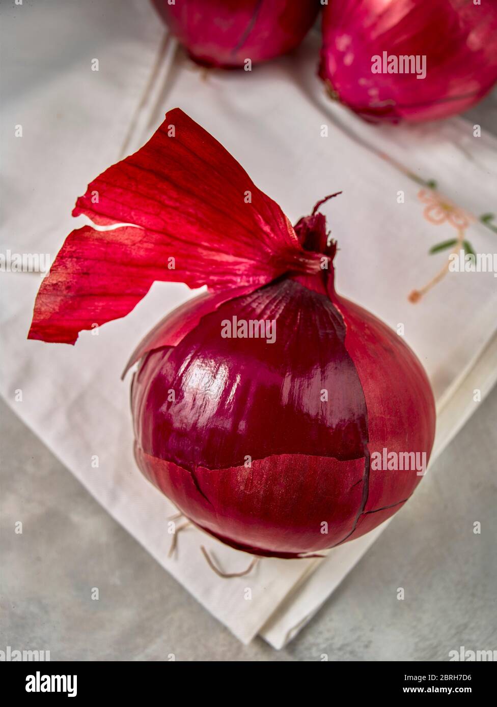 Red onion food ingredient still life on light coloured background Stock ...