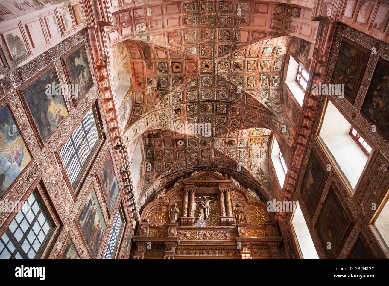 GOA, INDIA - NOVEMBER 14, 2011: Catholic church interior in Old Goa in ...