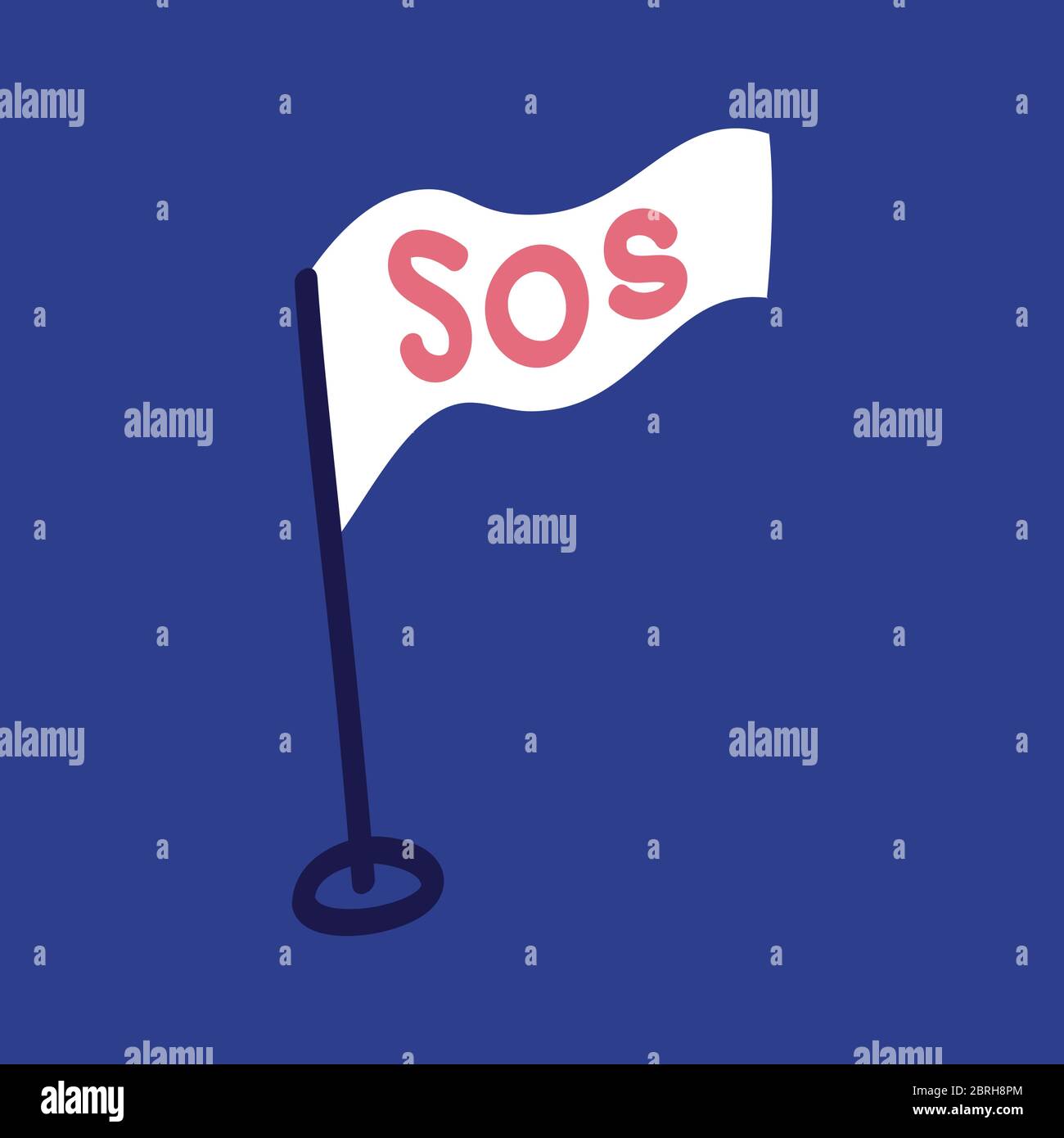Flat cartoon flag with the inscription SOS. Hand drawn Vector ...