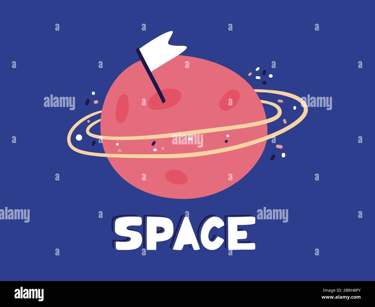 Hand Drawn planet with orbit doodle. Flat cartoon style icon ...
