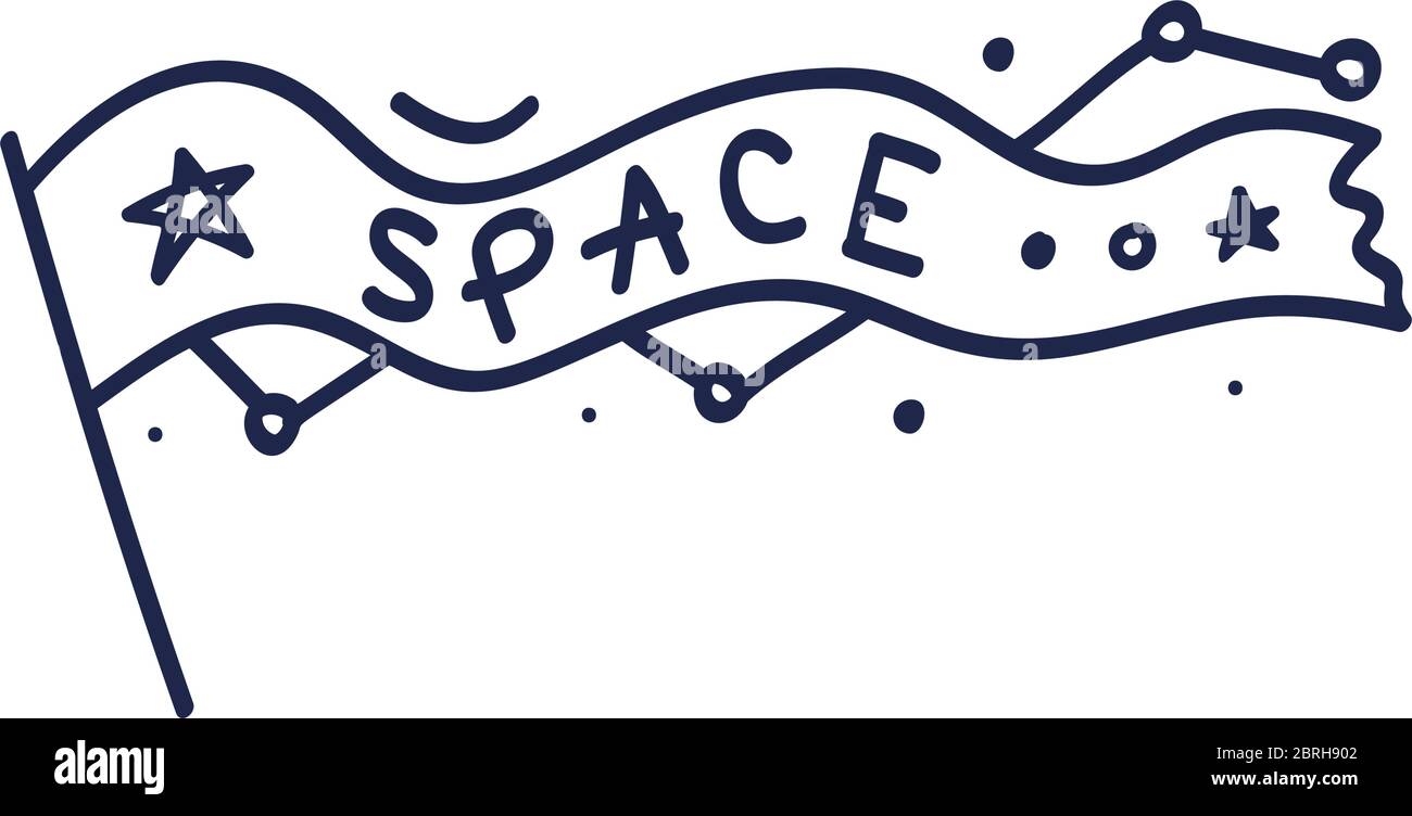 Space vector illustration. A hand-drawn flag with the word space ...