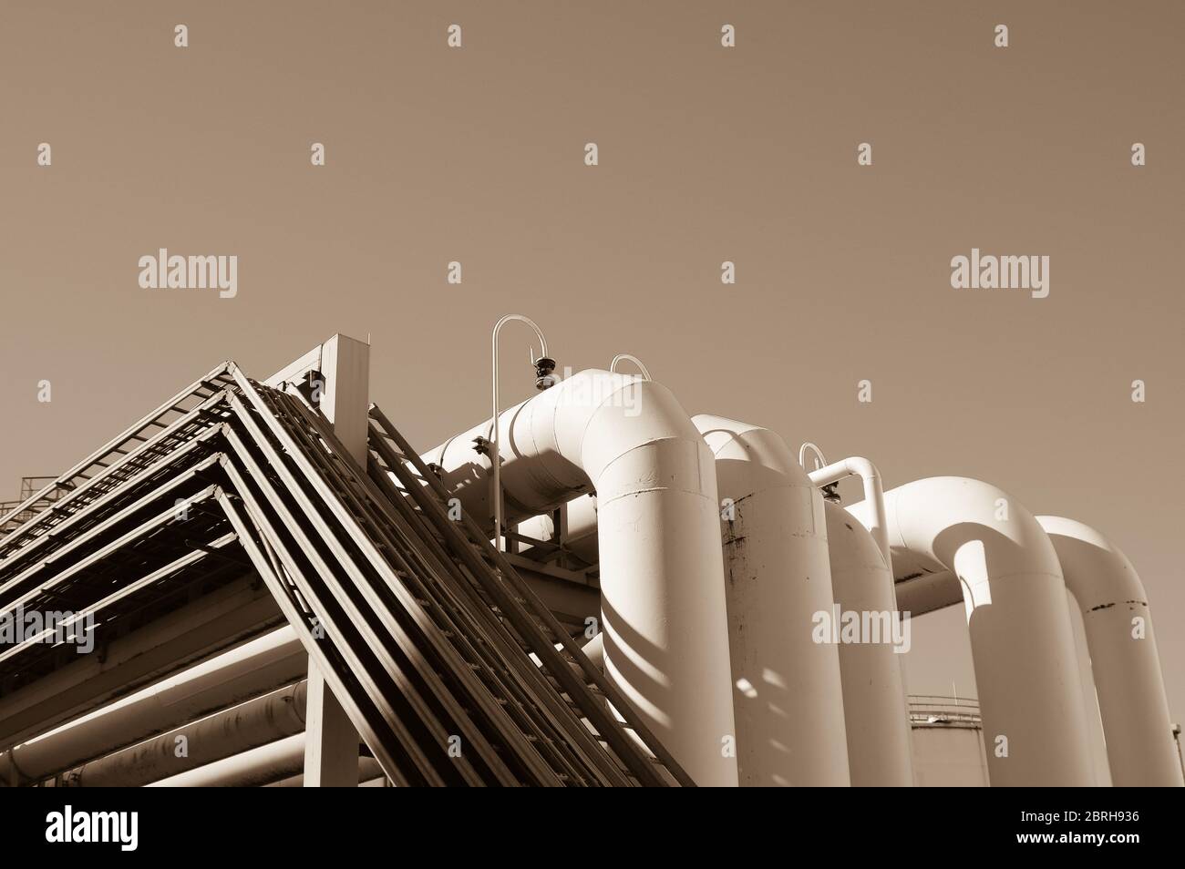 Pipeline and pipe rack of petroleum industrial plant. Offshore Industry ...