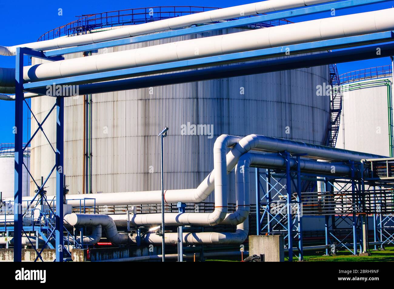 Pipeline and pipe rack of petroleum industrial plant. Offshore Industry ...