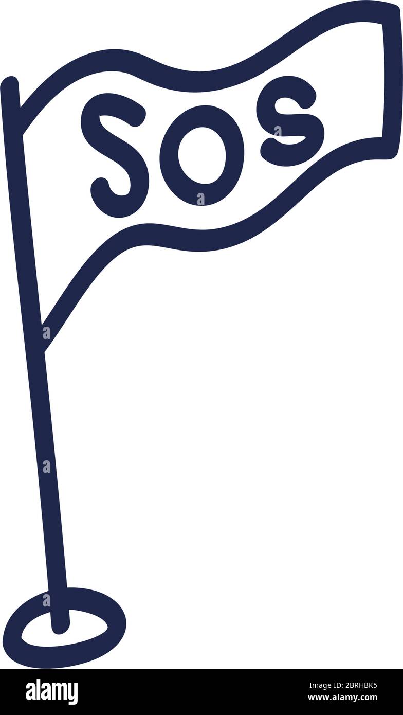 Doodle flag with the inscription SOS. Vector illustration of help and ...