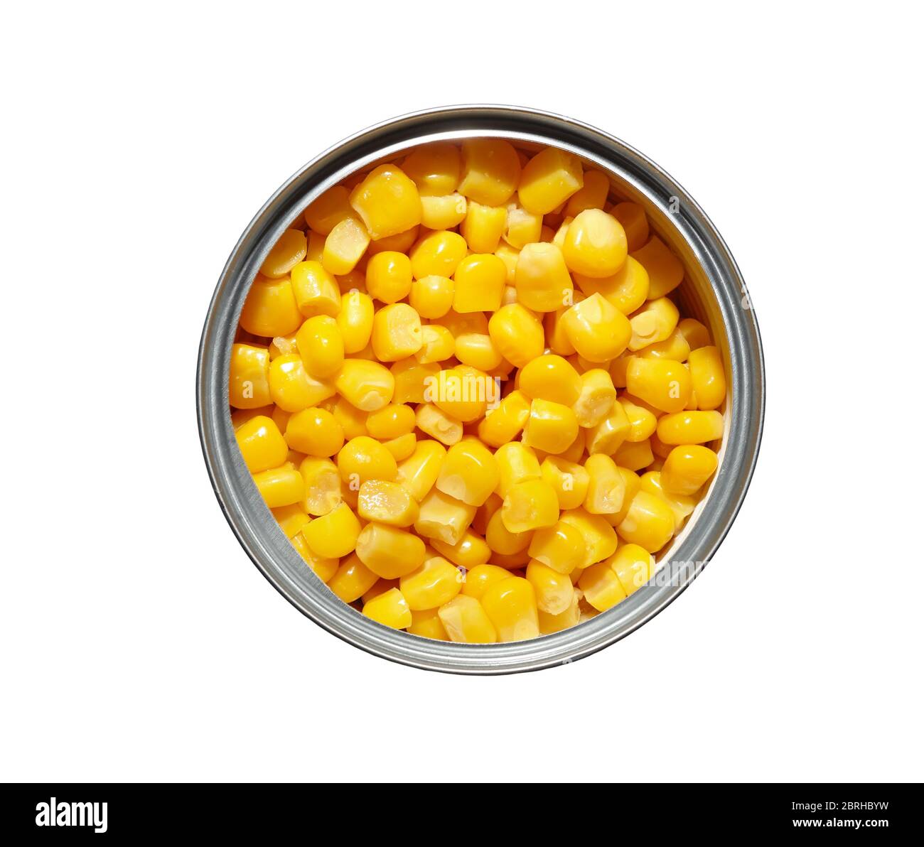 Canned pickled corn isolated on white background.The sweet corn in can ...