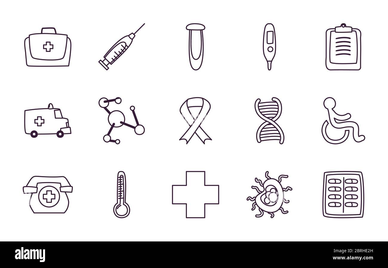 line style icon set design of Medical care health and emergency theme ...