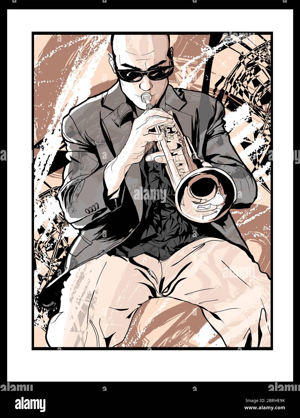 Jazz trumpet player - vector illustration (Ideal for printing on fabric ...