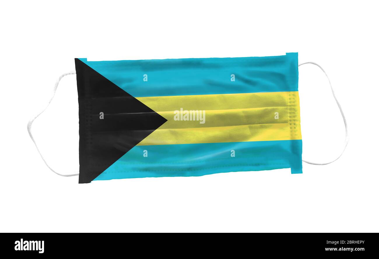 Medical mask with Bahamas flag pattern on white background, for corona ...