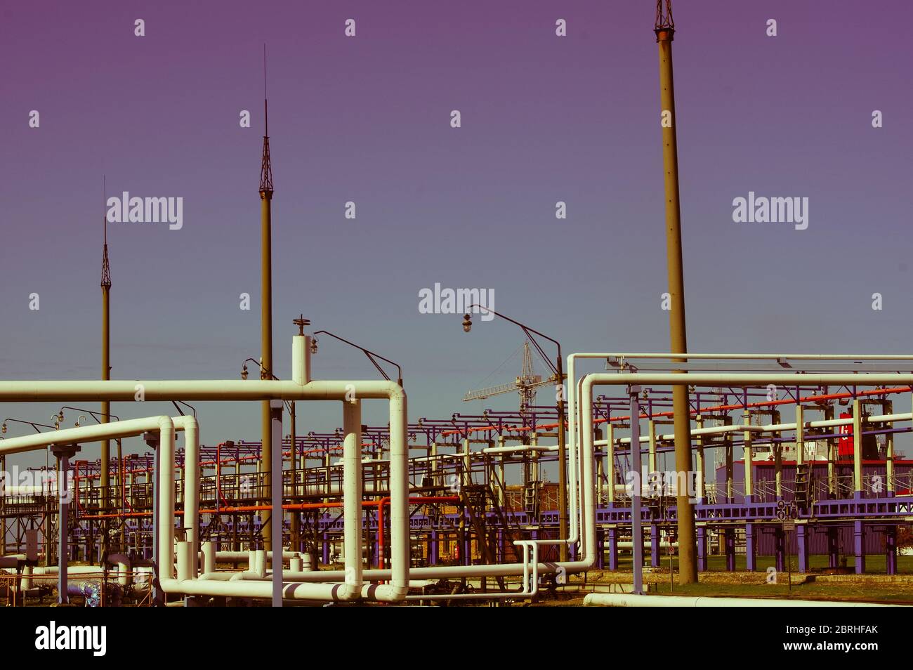 Pipeline and pipe rack of petroleum industrial plant. Offshore Industry ...