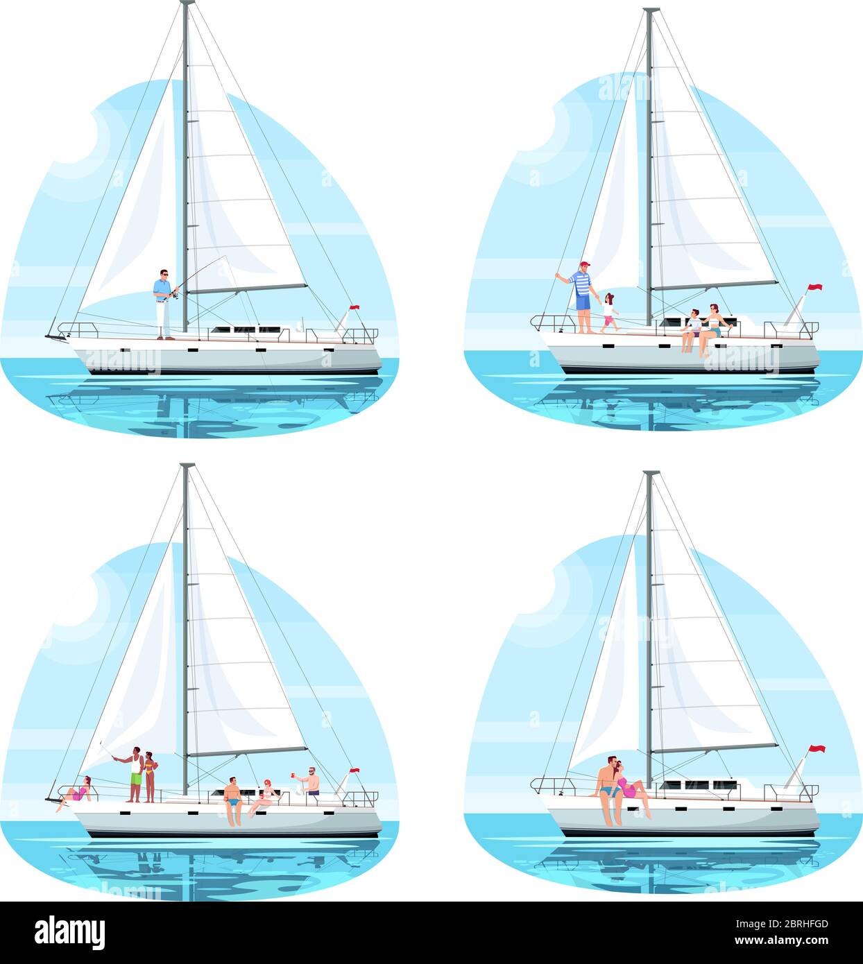 Regatta with people semi flat vector illustration set Stock Vector ...