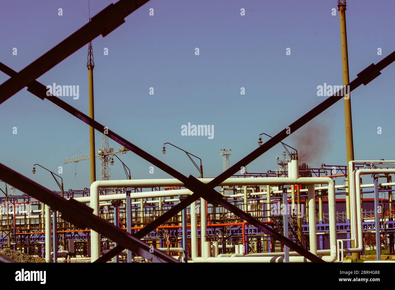 Pipeline and pipe rack of petroleum industrial plant. Offshore Industry ...