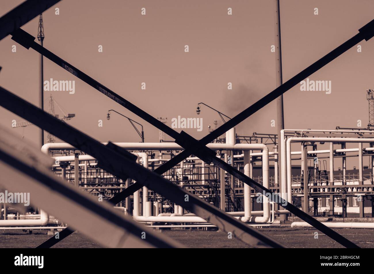 Pipeline and pipe rack of petroleum industrial plant. Offshore Industry ...