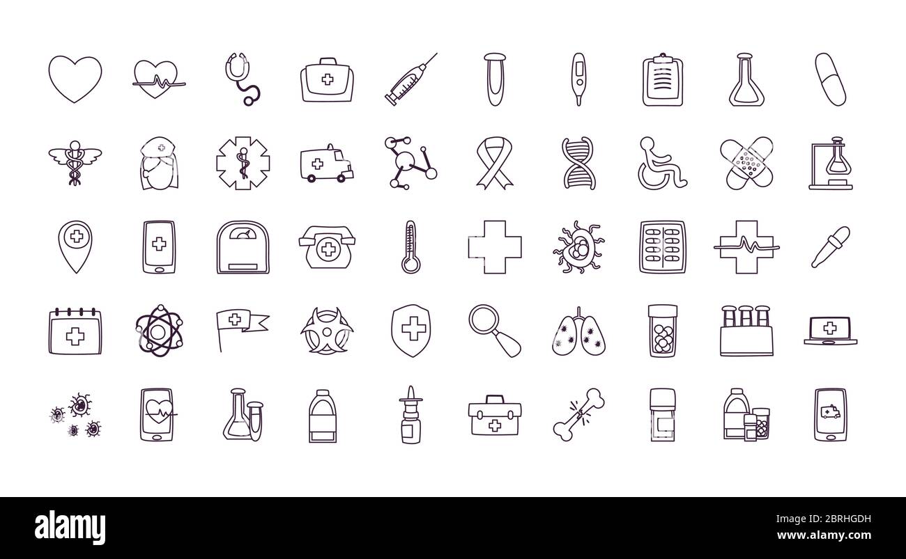 line style icon set design of Medical care health and emergency theme ...