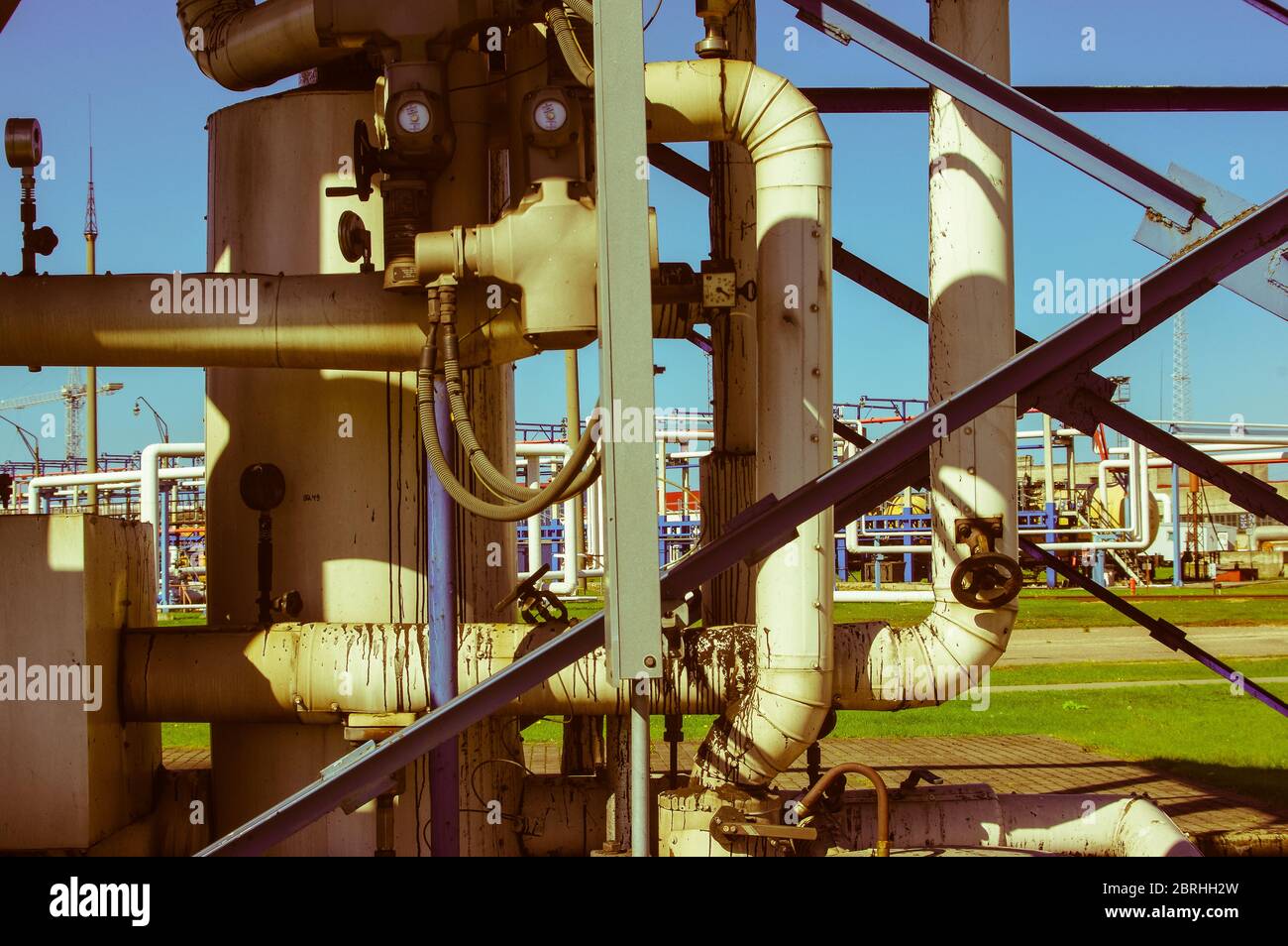 Pipeline and pipe rack of petroleum industrial plant. Offshore Industry ...