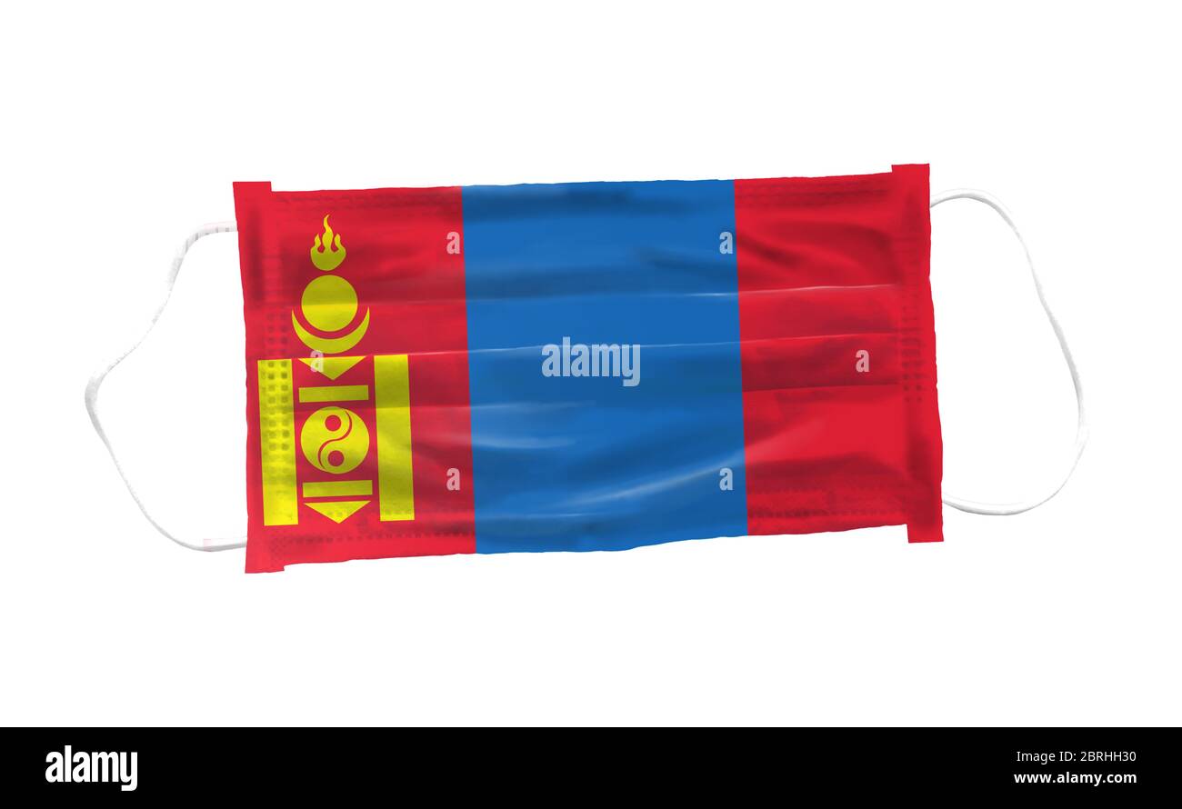 Medical mask with Mongolia flag pattern on white background, for corona ...
