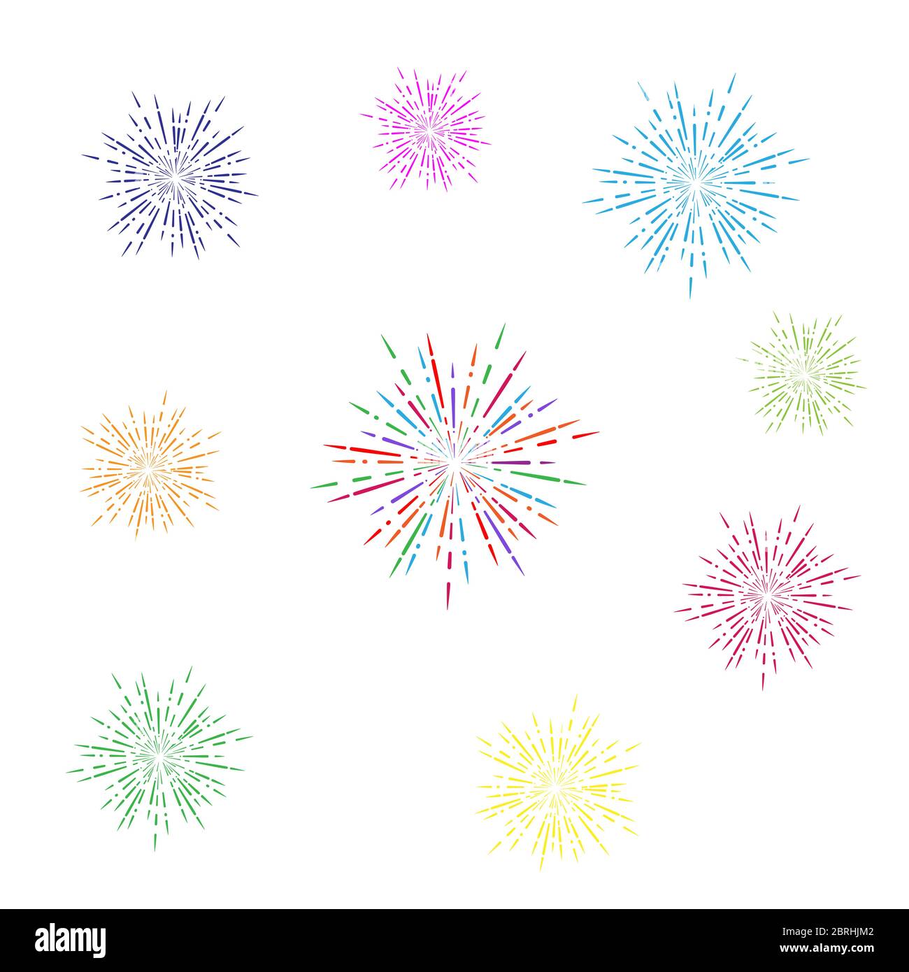 set of colored fireworks. Simple design isolated on a white background ...