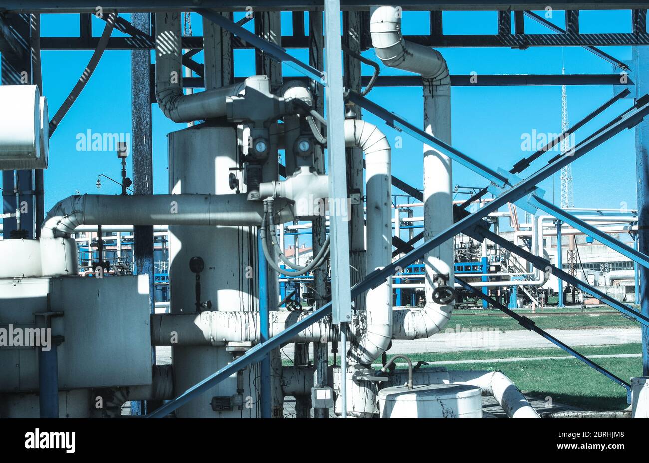 Pipeline and pipe rack of petroleum industrial plant. Offshore Industry ...