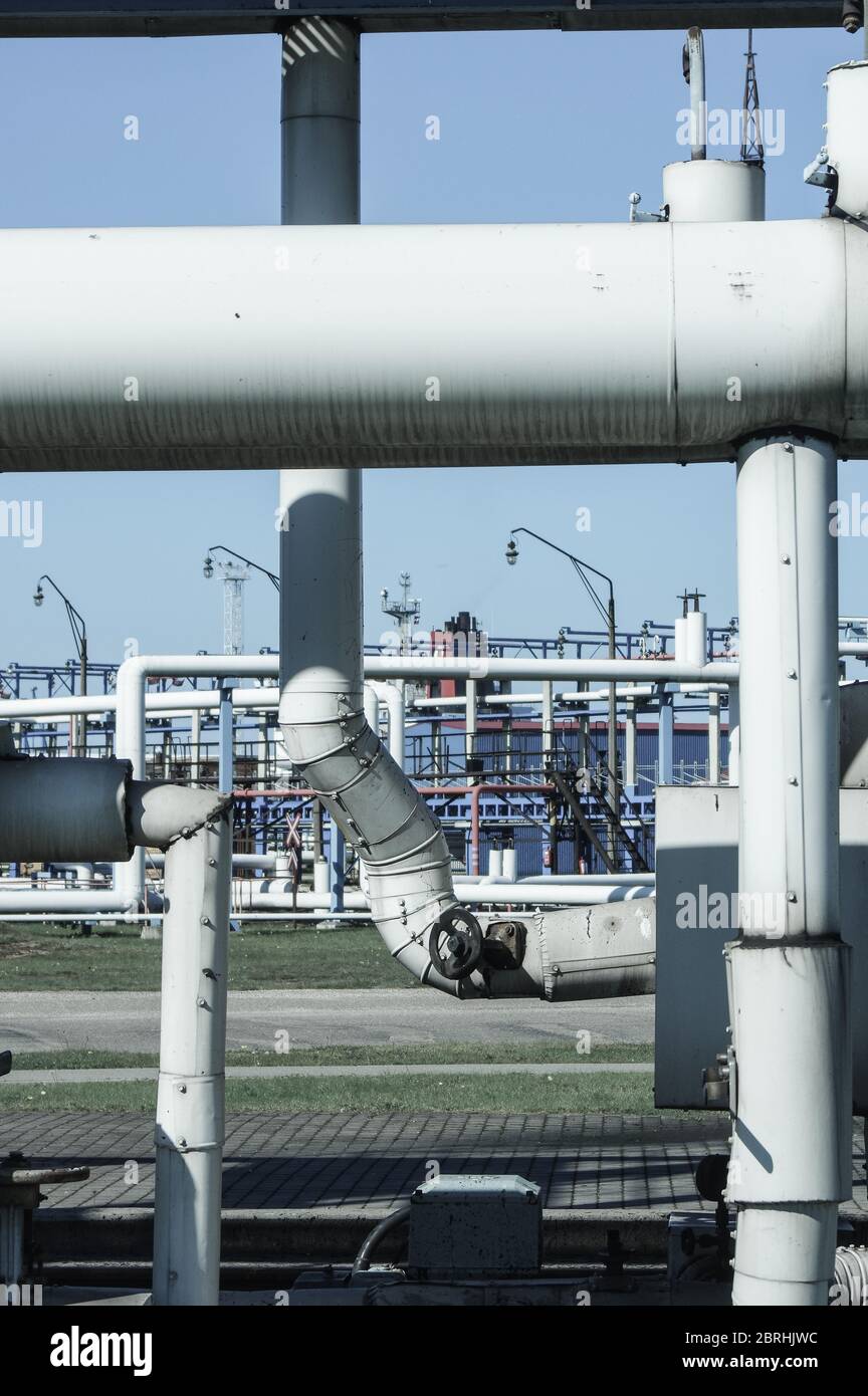 Pipeline and pipe rack of petroleum industrial plant. Offshore Industry ...