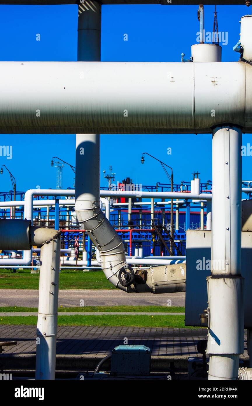 Pipeline and pipe rack of petroleum industrial plant. Offshore Industry ...