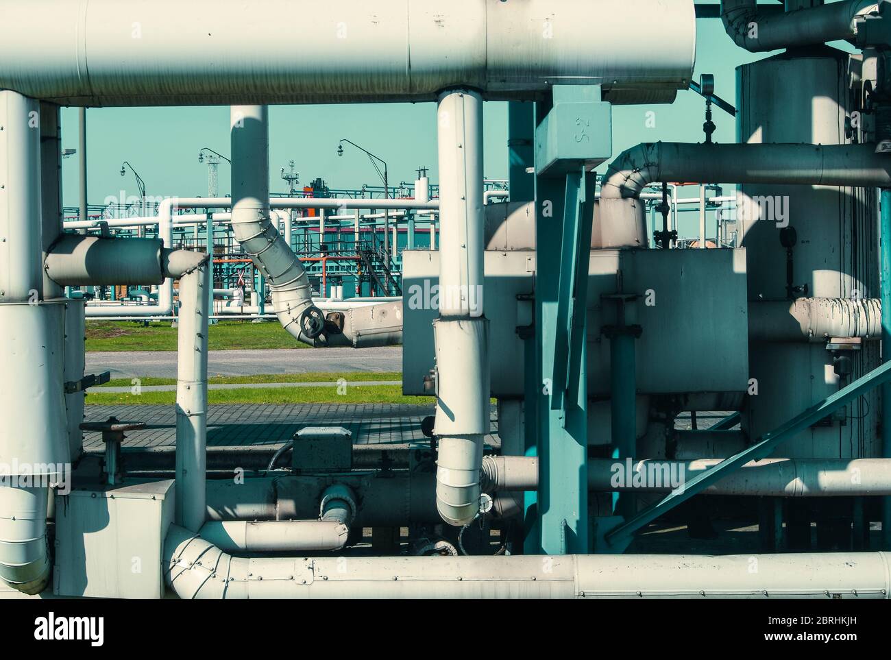 Pipeline and pipe rack of petroleum industrial plant. Offshore Industry ...