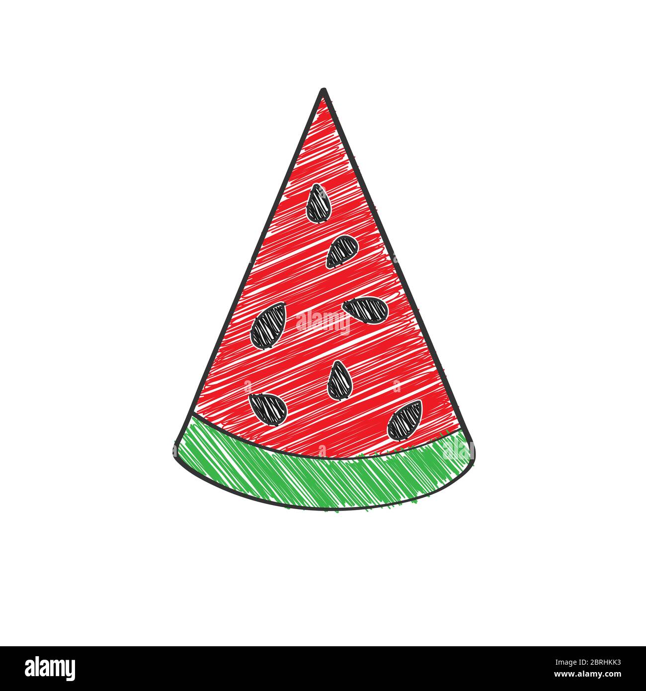 slice of watermelon, with color shading. Vector drawing in the Doodle ...
