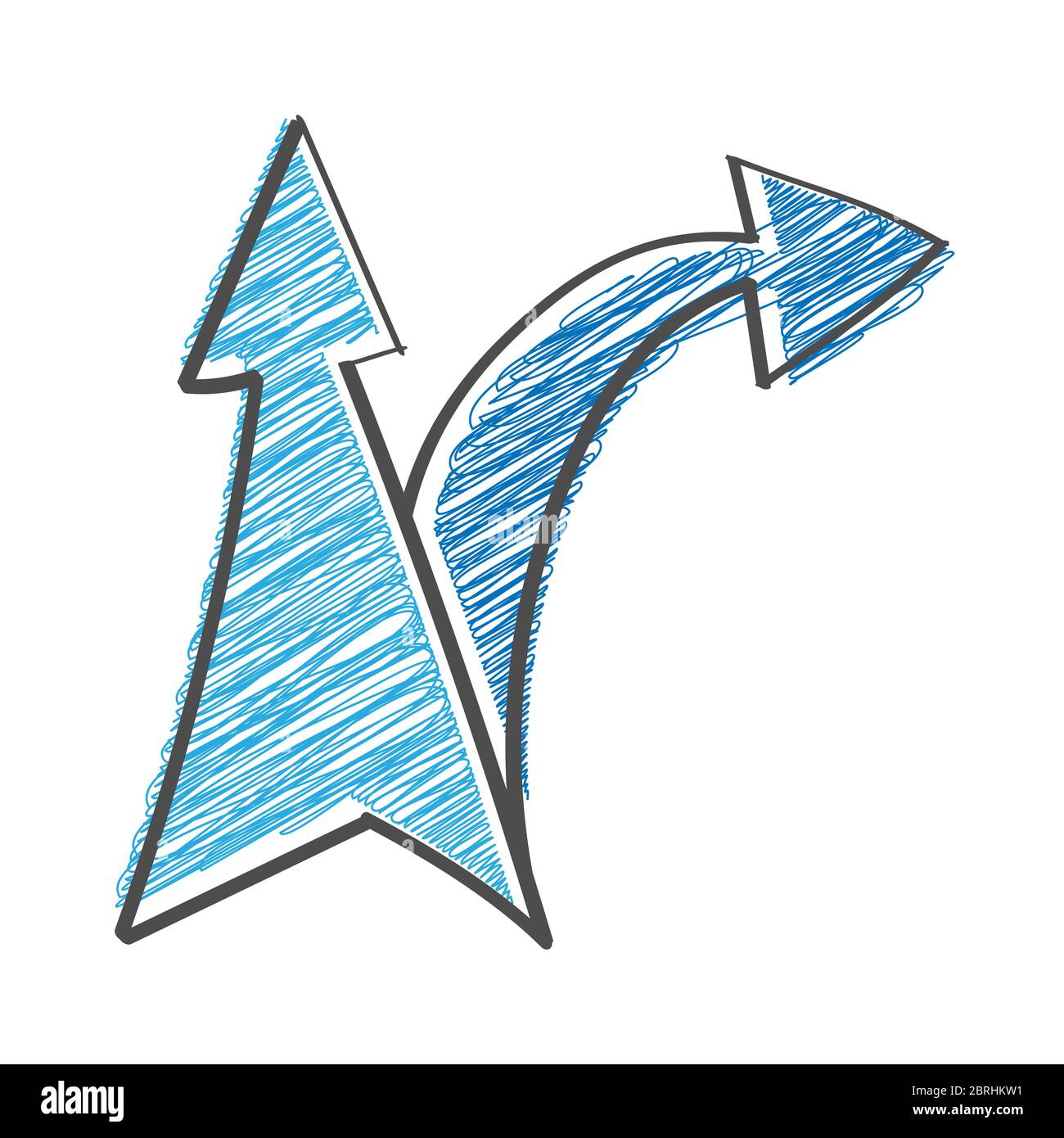 Double color shaded arrow. Vector drawing in the Doodle style, isolated ...