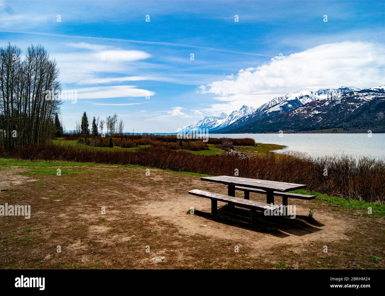 Picnic Bench in the Teton Mountain Range Stock Photo - Alamy