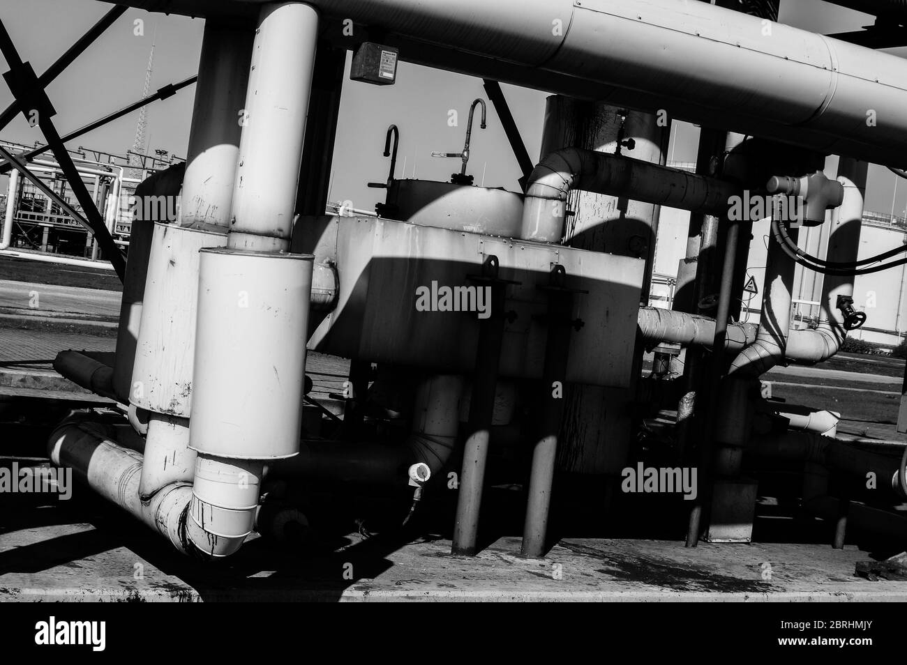 Pipeline and pipe rack of petroleum industrial plant. Offshore Industry ...