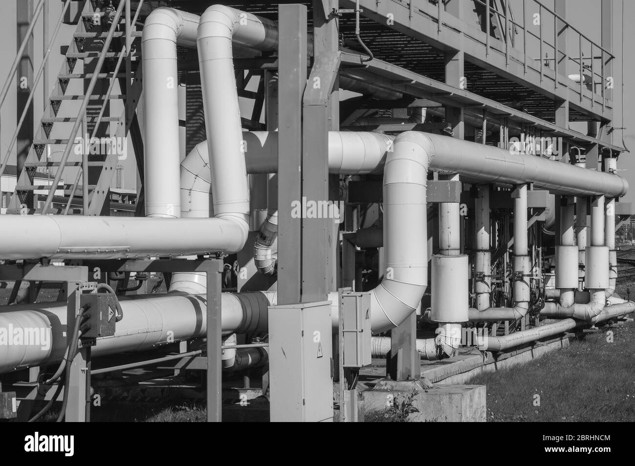 Pipeline and pipe rack of petroleum industrial plant. Offshore Industry ...
