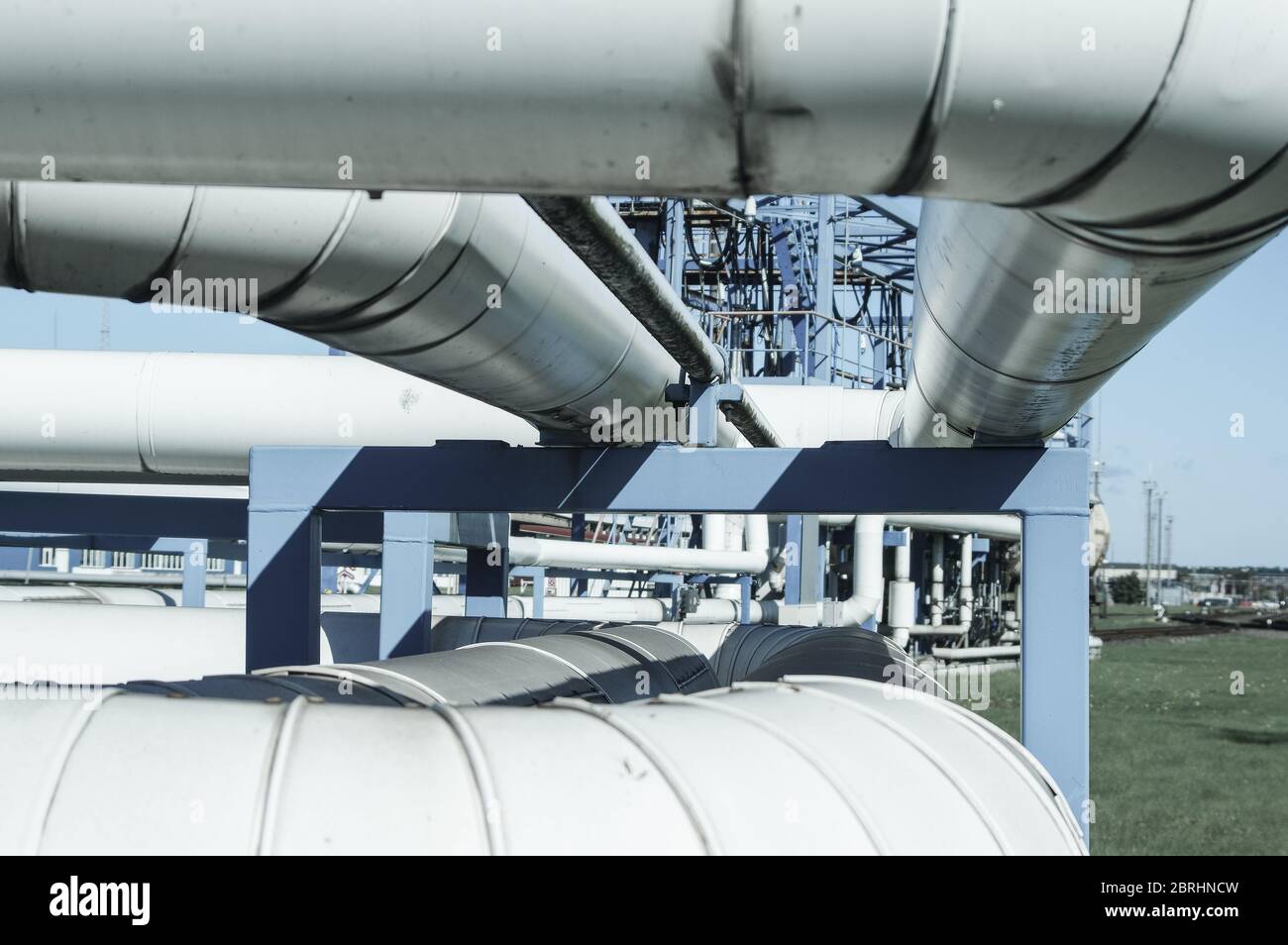 Pipeline and pipe rack of petroleum industrial plant. Offshore Industry ...