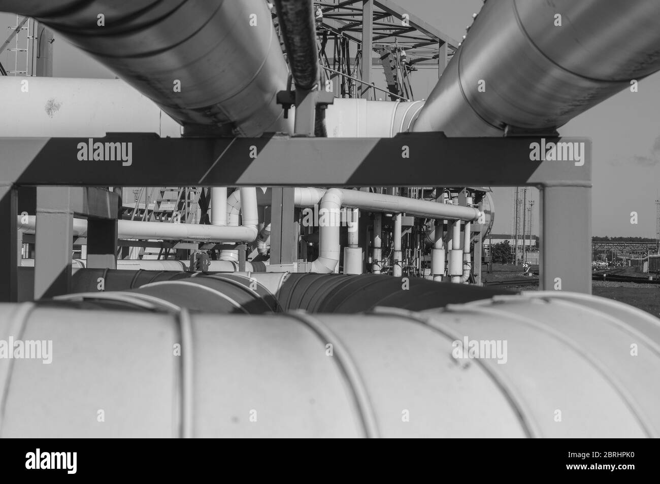 Pipeline and pipe rack of petroleum industrial plant. Offshore Industry ...