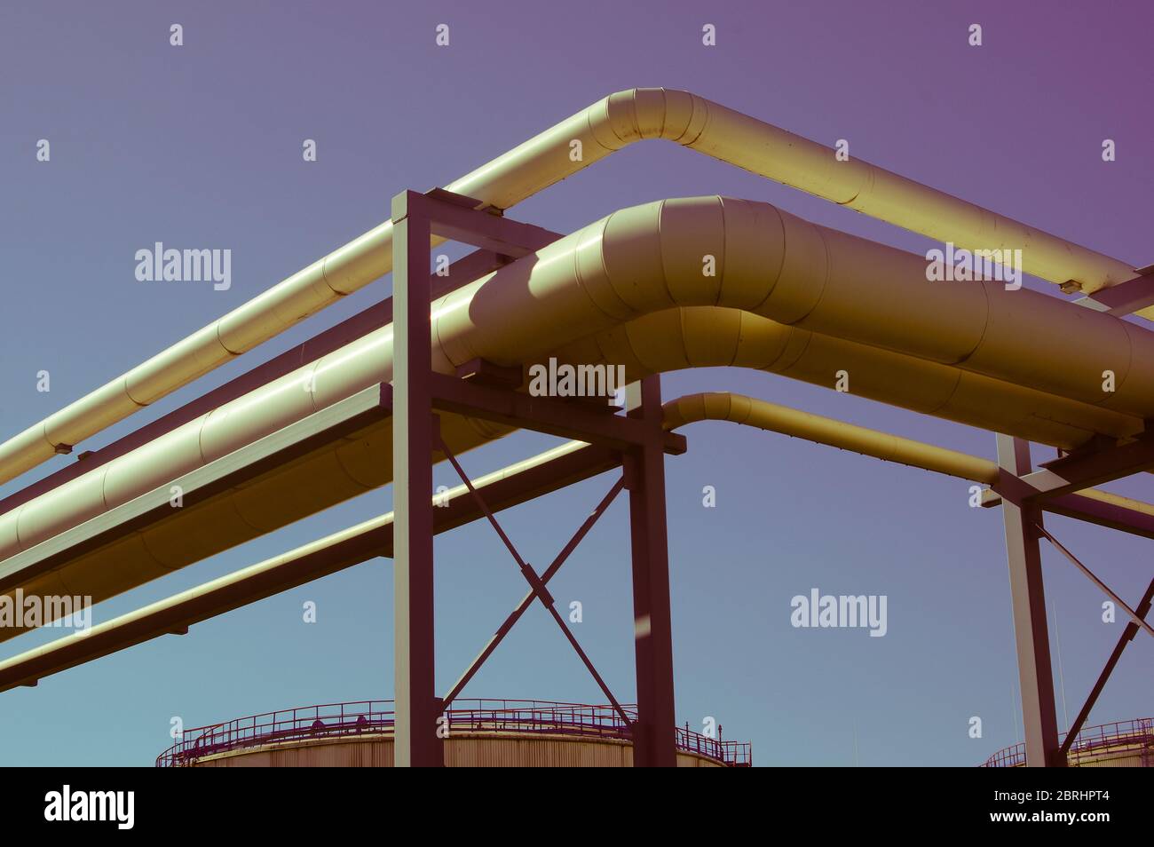 Pipeline and pipe rack of petroleum industrial plant. Offshore Industry ...