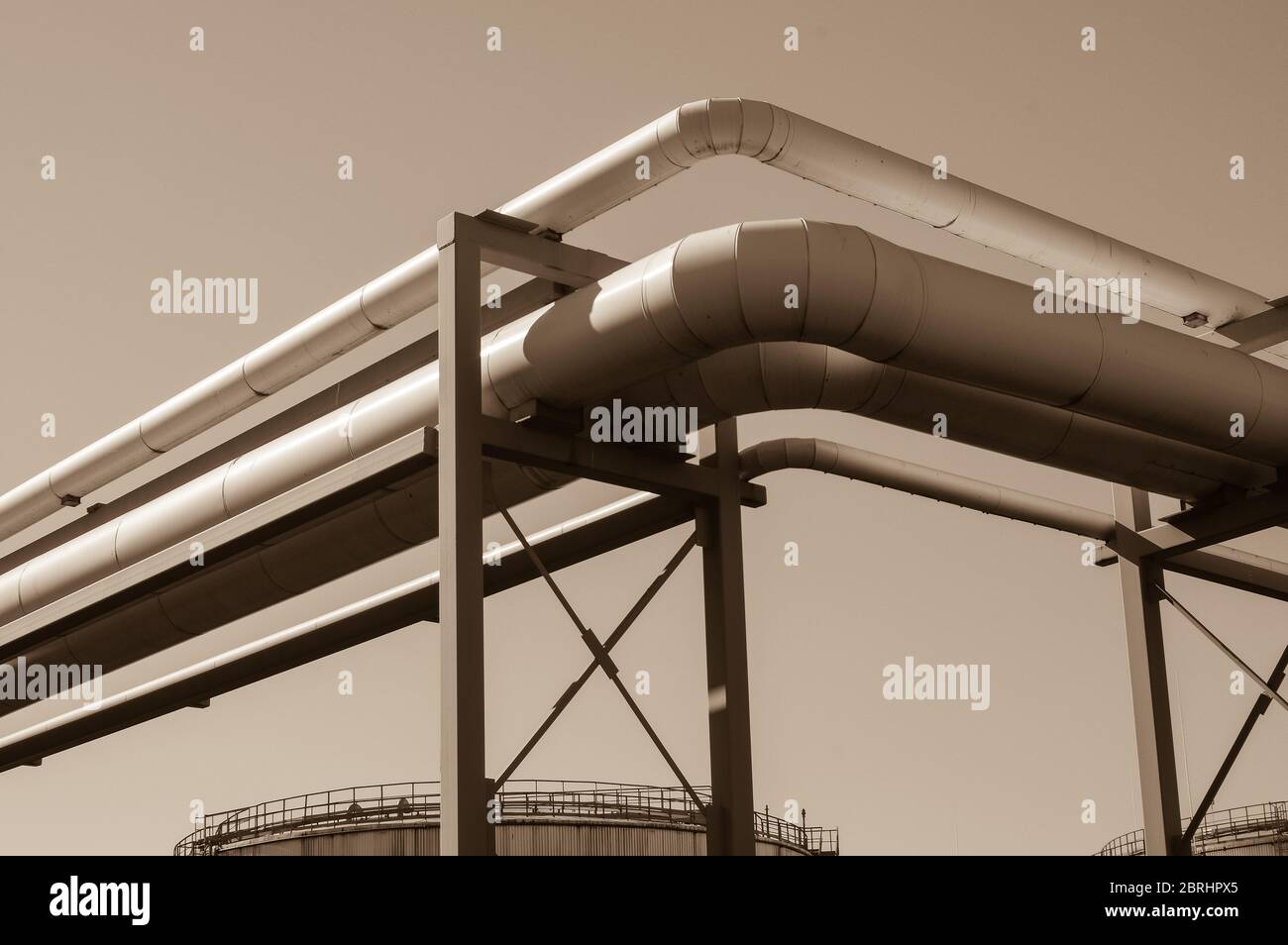 Pipeline and pipe rack of petroleum industrial plant. Offshore Industry ...