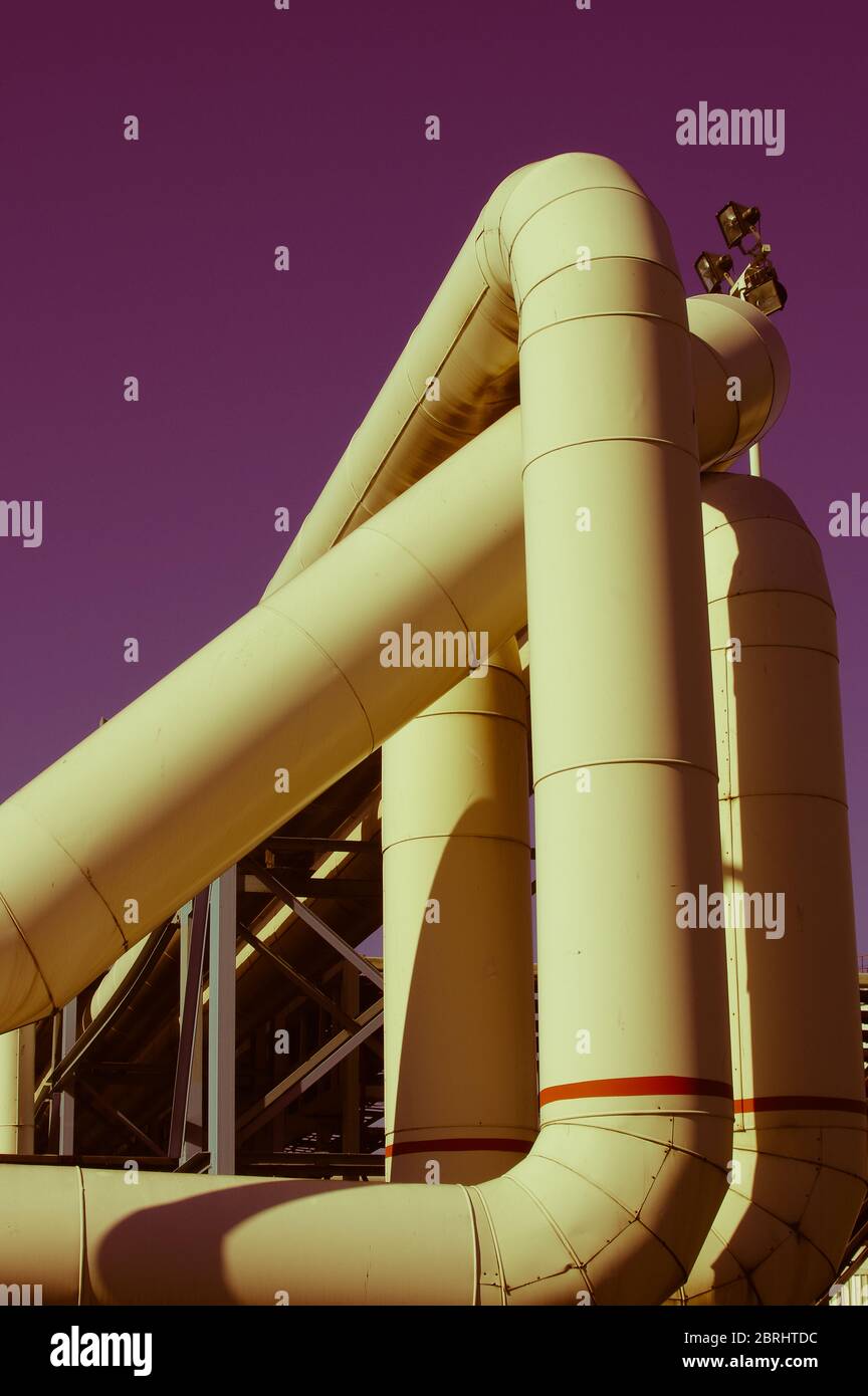 Pipeline and pipe rack of petroleum industrial plant. Offshore Industry ...