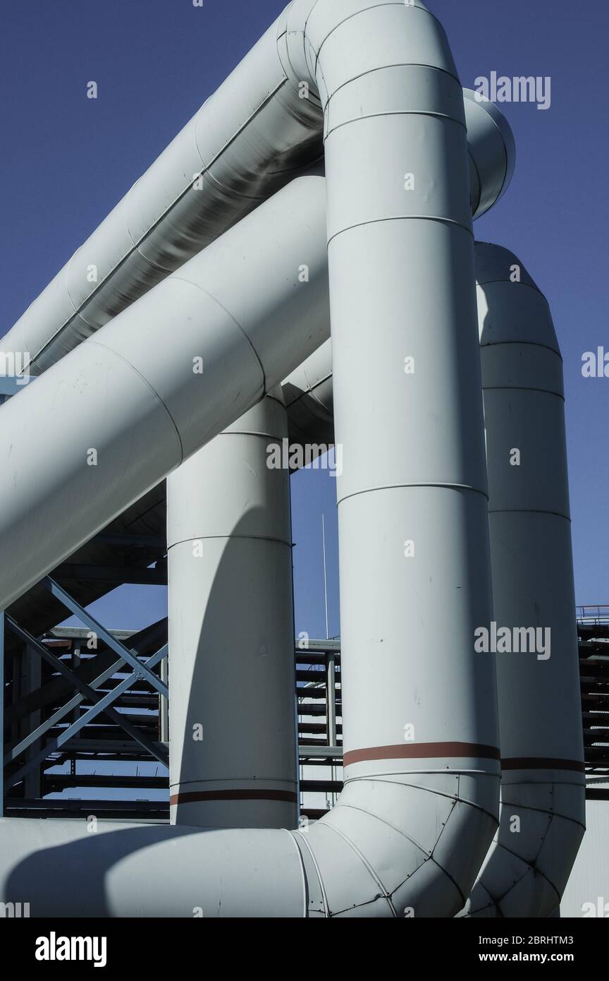 Pipeline and pipe rack of petroleum industrial plant. Offshore Industry ...