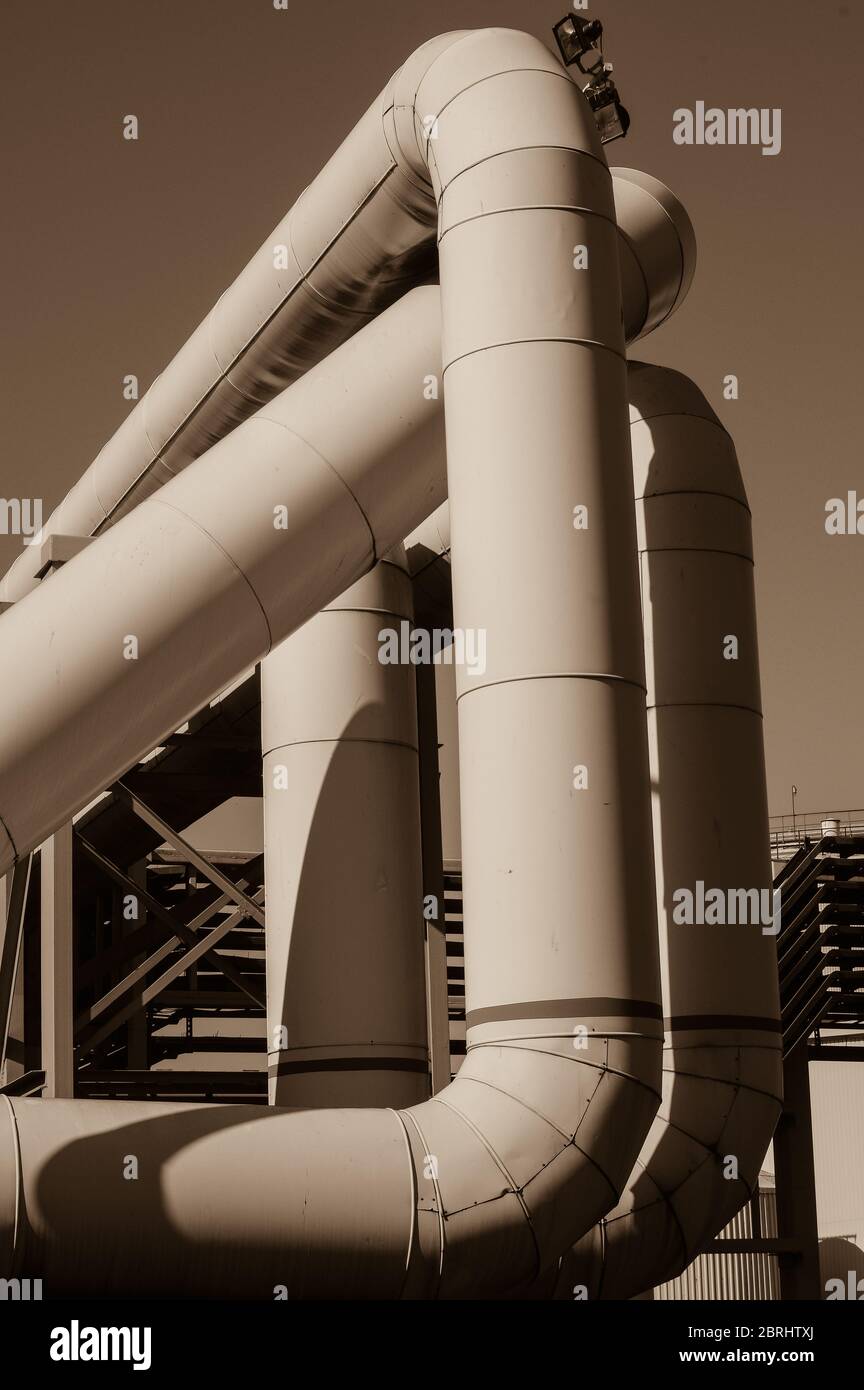 Pipeline and pipe rack of petroleum industrial plant. Offshore Industry ...