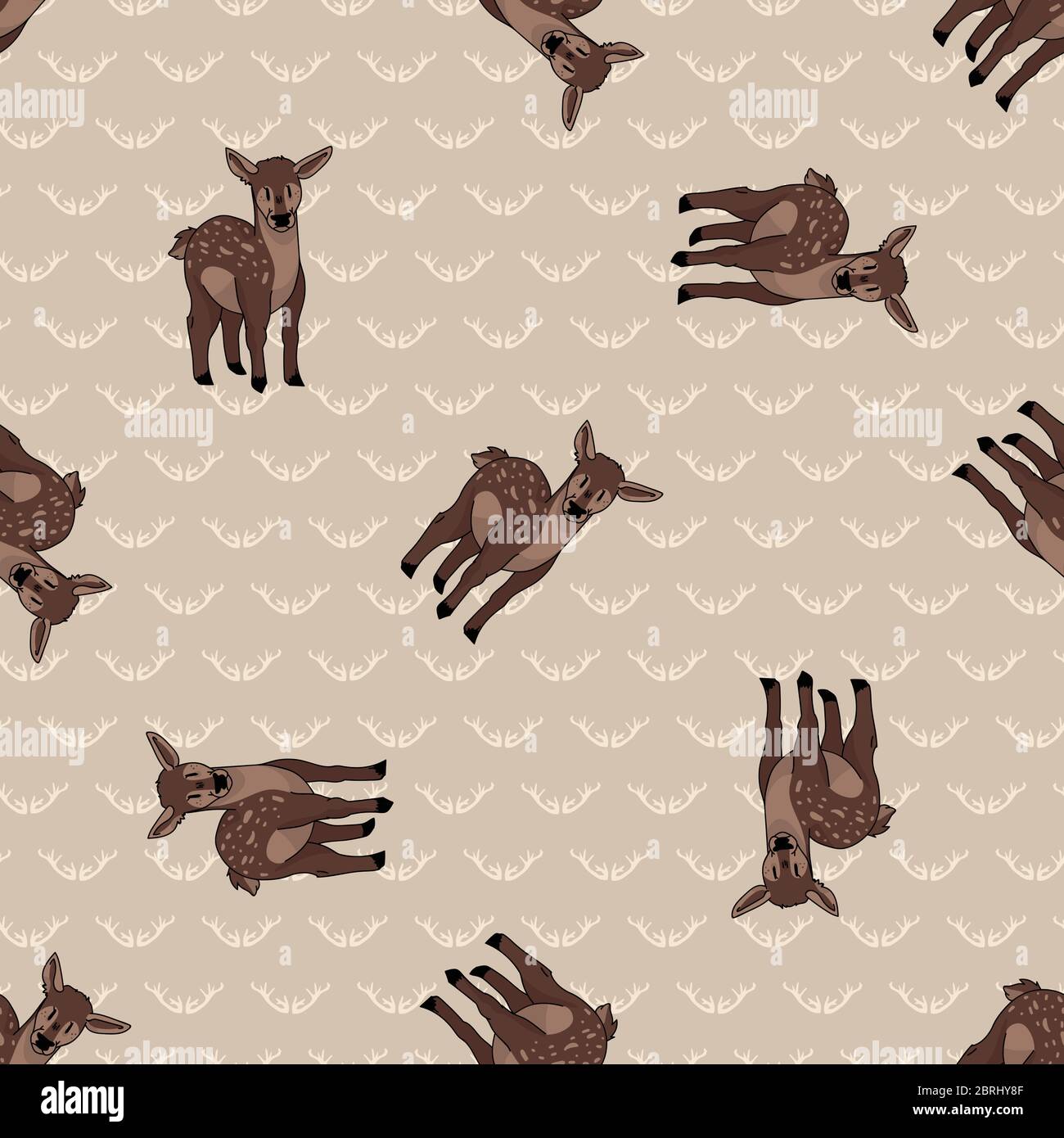 Cute cartoon doe deer seamless pattern. Cute doe animal flat color ...