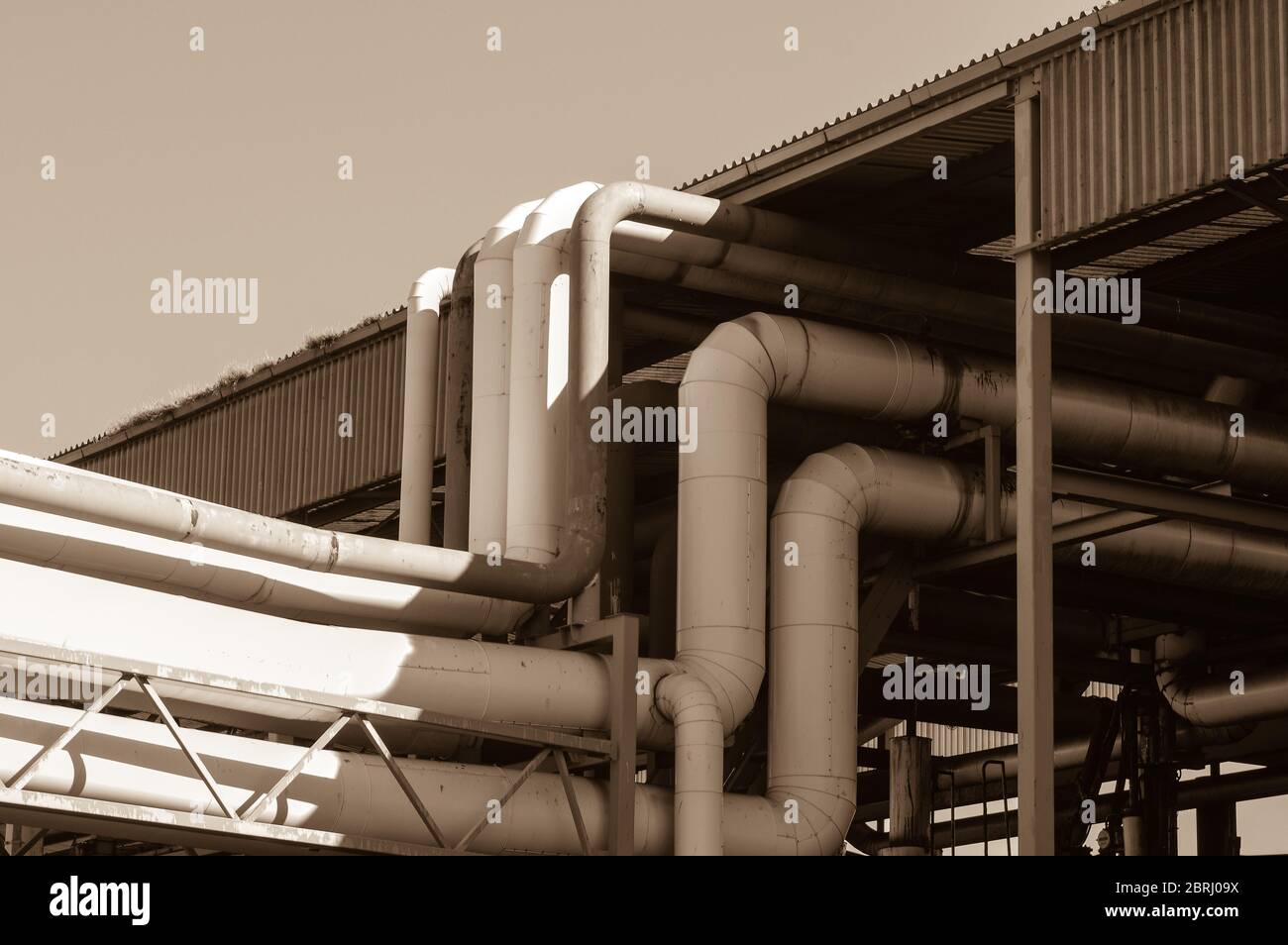 Pipeline and pipe rack of petroleum industrial plant. Offshore Industry ...