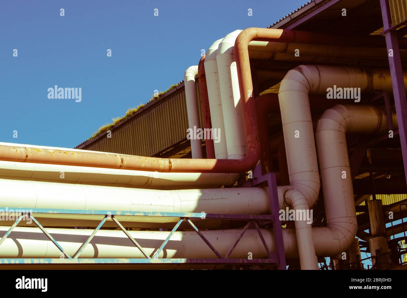 Pipeline and pipe rack of petroleum industrial plant. Offshore Industry ...