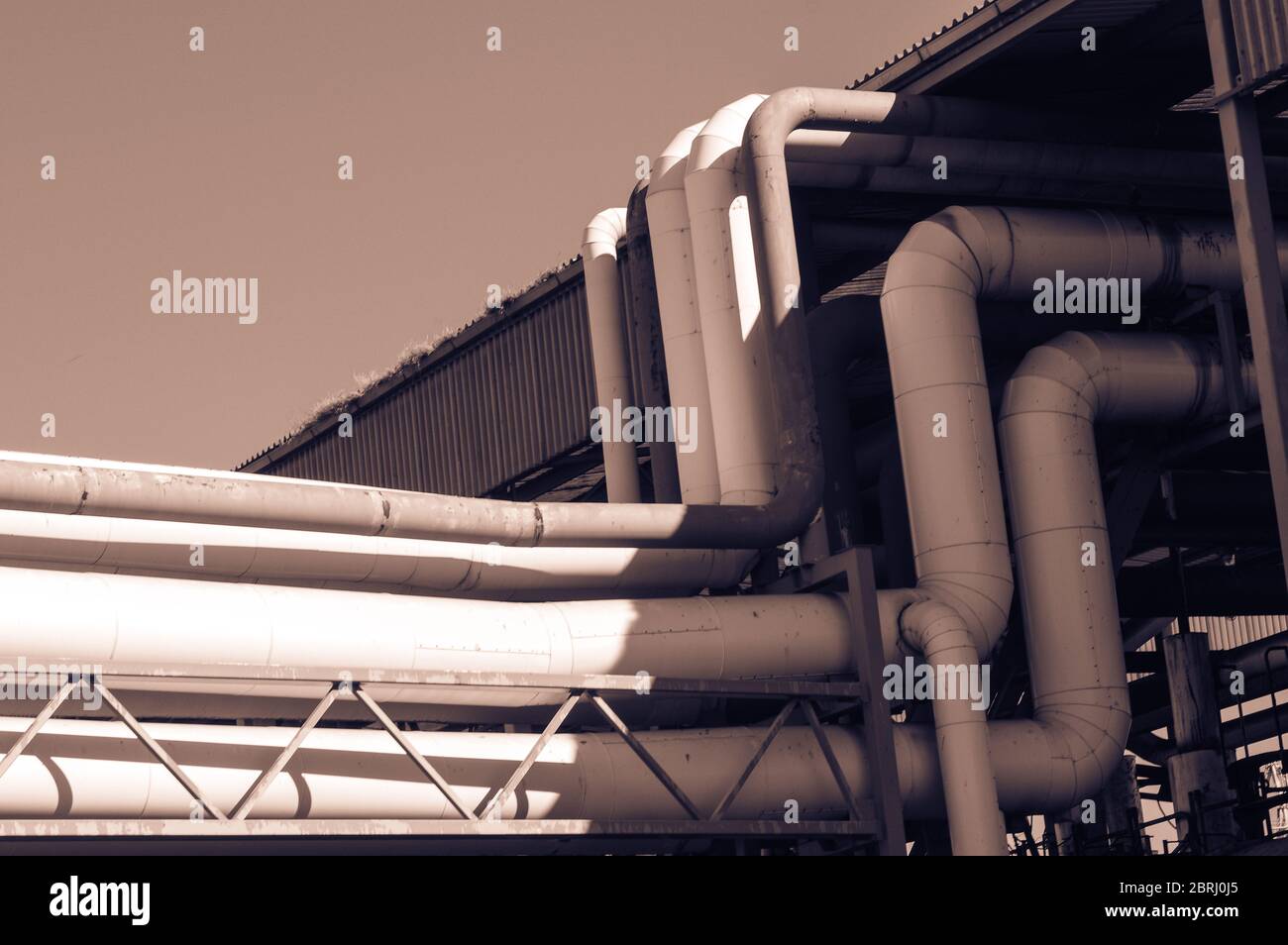 Pipeline and pipe rack of petroleum industrial plant. Offshore Industry ...