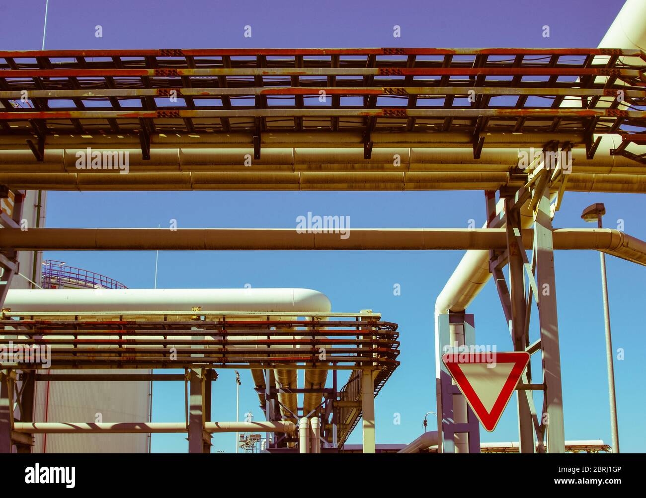 Pipeline and pipe rack of petroleum industrial plant. Offshore Industry ...