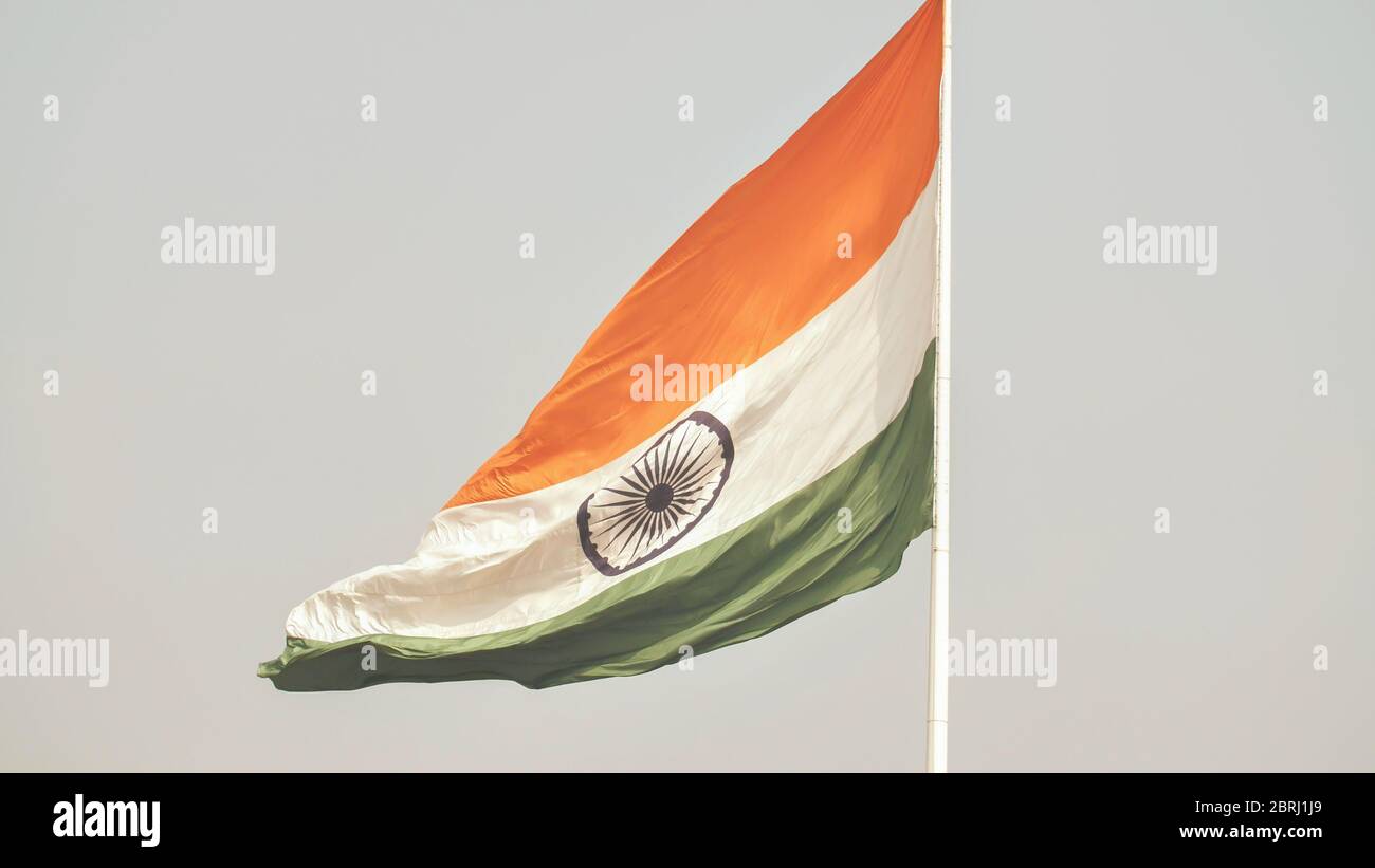 Huge Indian flag winding up on Delhi Square Stock Photo - Alamy