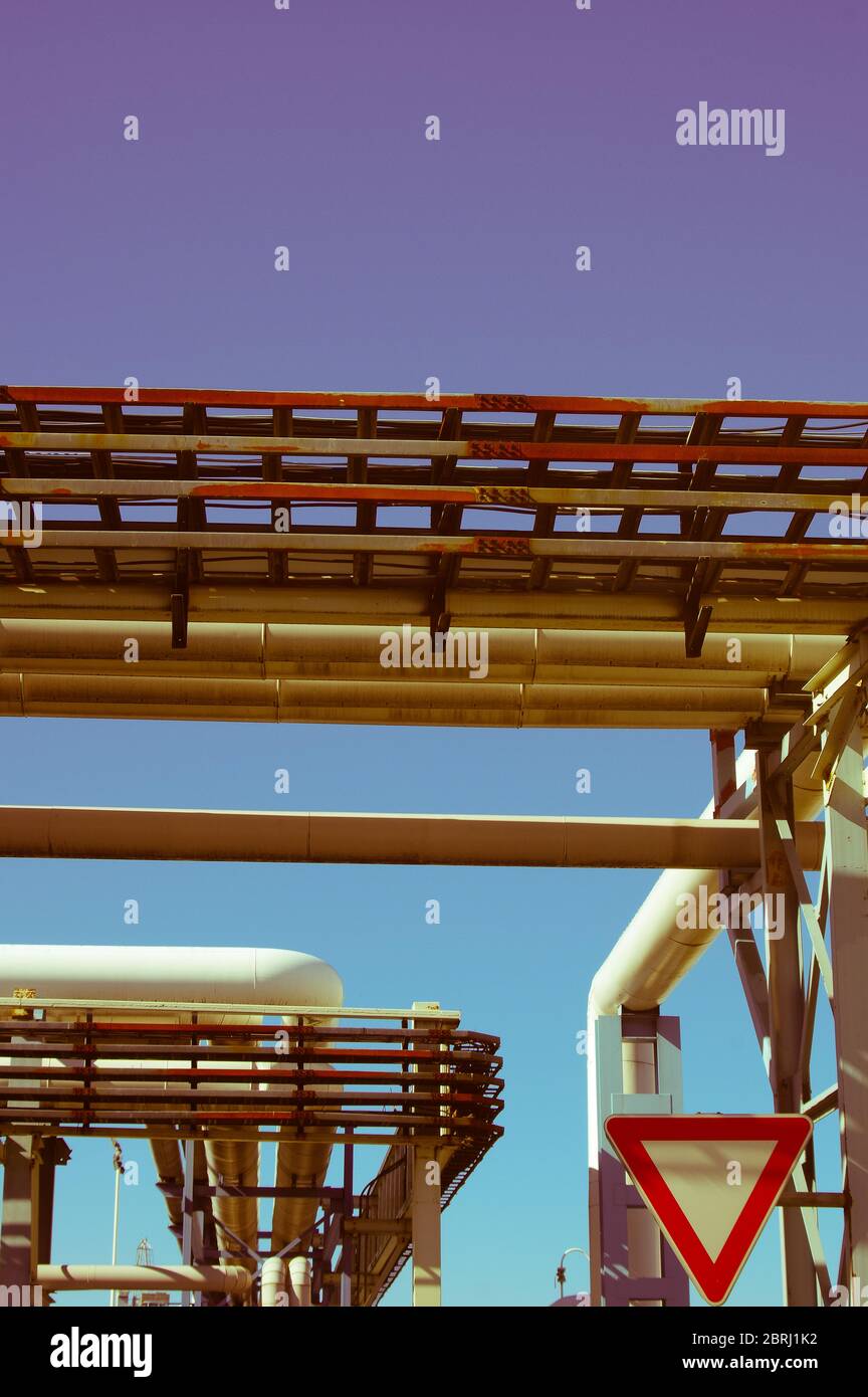 Pipeline and pipe rack of petroleum industrial plant. Offshore Industry ...